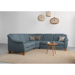 Ecksofa Home Affaire "Caldera L-Form", blau (blaugrau), B:270cm T:250cm, 100% Polyester, Sofas, Ecksofa, Federkern, wahlweise mit Kopfteilverstellung, Bettfunktion, Bettkasten