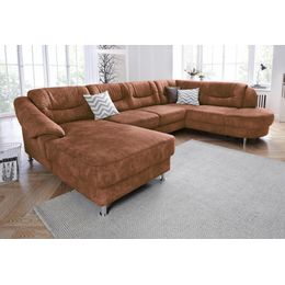 Sit & More Wohnlandschaft SIT & MORE "Salsa U-Form", braun (cognac), B:333cm H:86cm T:205cm, Struktur (100% Polypropylen);Bedruckte Microfaser (100% Polyester);Luxus-Microfaser ALTARA NUBUCK (100% Polyester), Sofas, Wohnlandschaft, mit Federkern, wahlweise mit Bettfunktion