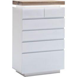 Kommode MCA furniture "Romina", wei&szlig; (wei&szlig; matt), B:73cm H:114cm T:40cm, MDF, Massivholz, Sideboards, Kommode, mit LED Beleuchtung wei&szlig; dimmbar, inkl. Fernbedienung