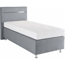 Boxspringbett, grau (strukturstoff grau), mit LED-Beleuchtung, Liegefl&auml;che B/L: 90cm x 200cm, H2, Bonnell-Federkernmatratze, Bezug Unterbox und Kopfteil: Strukturstoff (77% Polyester und 23% Viskose);Bezug Obermatratze 100% Polyester, waschbar bis 60C, Westfalia Schlafkomfort, Komplettbetten, Boxspringbett, wahlweise mit LED-Beleuchtung