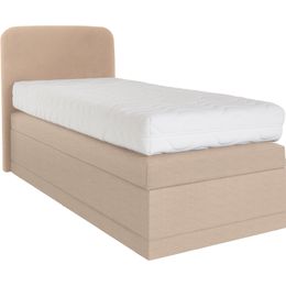 Boxspringbett, beige (dunkelbeige), B:105cm L:212cm, Box und Kopfteil: Microvelours (100% Polyester) oder Kunstleder (Polyurethan);Bezug der Obermatratze: 100% Polyester, Westfalia Schlafkomfort, Komplettbetten, Boxspringbett, wahlweise mit Bettkasten