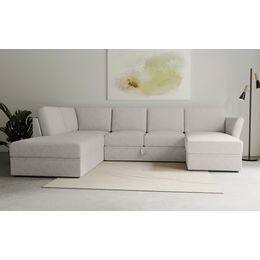 Wohnlandschaft Home Affaire "Lavars Schlafsofa", braun (latte), B:310cm H:90cm T:226cm, 53% strukturiertes Polyester, 47% Polyester, Sofas, Wohnlandschaft, mit Bettfunktion und Stauraum, in zwei verschiedenen Bezugsqualit&auml;ten