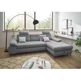 Ecksofa ED EXCITING DESIGN "Altona L-Form", grau, B:274cm H:88cm T:177cm, 100% Polyester, Sofas, Ecksofa, mit Bettfunktion, Bettkasten, Armteilverstellung & Kopfst&uuml;tzen