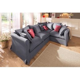 Ecksofa Home Affaire "Luise L-Form", grau, B:275cm H:75cm T:192cm, Struktur 100% Polyester, Sofas, Ecksofa, mit vielen losen Kissen und abnehmbarer Husse
