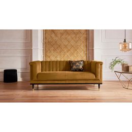 2-Sitzer Home Affaire "Chamby", gold (goldfarben), B:180cm H:71cm T:85cm, Luxus-Microfaser Lederoptik (100% Polyester), Scheuertouren: 40.000, Pilling: 4;Samtoptik (100% Polyester), Sofas, 2-Sitzer, mit Holzrahmen unten und Steppung im Lehnenbereich
