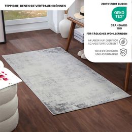 Teppich LIVABLISS "UTRECHT", grau, B:80cm H:9mm L:150cm, Kunstfaser, Teppiche, Teppich, Designerteppich in Marmor Optik, Kurzflor Wohnzimmerteppich/L&auml;ufer