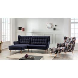 Ecksofa Home Affaire "Henry Louanne, L-Form", blau (moonlight ocean), B:250cm H:107cm T:173cm, Sofas, Ecksofa, wahlweise mit Messingf&uuml;&szlig;en