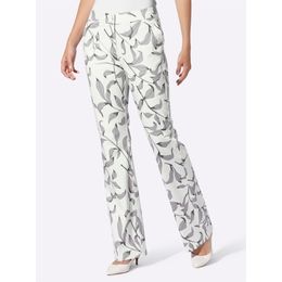 Webhose Heine, Damen, Gr. 38, Normalgr&ouml;&szlig;en, ecru, schwarz, bedruckt, 98% Baumwolle, 2% Elasthan, bedruckt, gebl&uuml;mt, gemustert, mehrfarbig, lang, Hosen Webhose