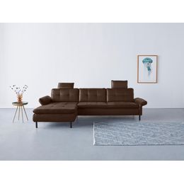 Ecksofa Home Affaire "Birkholm L-Form", braun (dunkelbraun), B:267cm H:83cm T:174cm, 100% Polyester, Sofas, Ecksofa, Armlehnverstellung, auch in Easy Clean Bezug - mit Wasser zu reinigen
