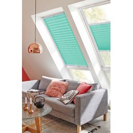 Dachfensterplissee SUNLINES "Classic Style Crepe", blau (t&uuml;rkis, wei&szlig;), B:61cm H:74cm, Obermaterial: 100% Polyester, Plissees, Dachfensterplissee, mit F&uuml;hrungsschienen