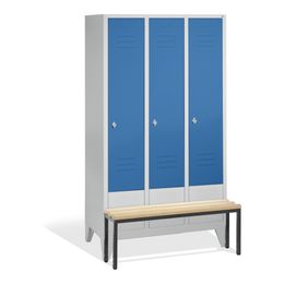 C+P Umkleidespind Classic mit Sitzbank, 3 Abteile, H1850xB1200xT500/815mm Front Lichtblau Korpus Lichtgrau ; C + P M&ouml;belsysteme (8030-32|S10030)