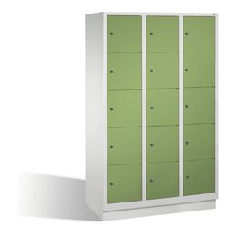 C+P F&auml;cherschrank Classic auf Sockel, 15 F&auml;cher, H1800xB1200xT500mm Front Resedagr&uuml;n Korpus Lichtgrau ; C + P M&ouml;belsysteme (8020-325|S10000)