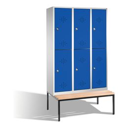 C+P Doppelstockspind Classic mit Sitzbank, 6 F&auml;cher, H2090xB1200xT500/815mm Front Enzianblau Korpus Lichtgrau ; C + P M&ouml;belsysteme (8350-32|S10000)