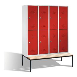 C+P Doppelstockspind Classic mit Sitzbank, 8 F&auml;cher, H2090xB1590xT500/815mm Front Rubinrot Korpus Lichtgrau ; C + P M&ouml;belsysteme (8350-42|S10068)