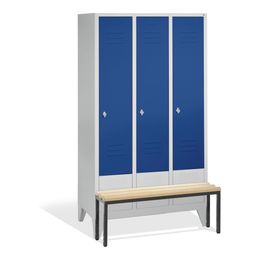 C+P Umkleidespind Classic mit Sitzbank, 3 Abteile, H1850xB1200xT500/815mm Front Enzianblau Korpus Lichtgrau ; C + P M&ouml;belsysteme (8030-32|S10028)