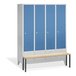 C+P Umkleidespind Classic mit Sitzbank, 4 Abteile, H1850xB1590xT500/815mm Front Lichtblau Korpus Lichtgrau ; C + P M&ouml;belsysteme (8030-42|S10037)