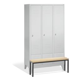 C+P Umkleidespind Classic mit Sitzbank, 3 Abteile, H1850xB1200xT500/815mm Front Lichtgrau Korpus Lichtgrau ; C + P M&ouml;belsysteme (8030-32|S10007)