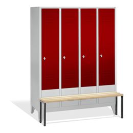 C+P Umkleidespind Classic mit Sitzbank, 4 Abteile, H1850xB1590xT500/815mm Front Rubinrot Korpus Lichtgrau ; C + P M&ouml;belsysteme (8030-42|S10032)