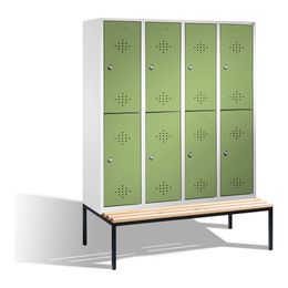 C+P Doppelstockspind Classic mit Sitzbank, 8 F&auml;cher, H2090xB1590xT500/815mm Front Resedagr&uuml;n Korpus Lichtgrau ; C + P M&ouml;belsysteme (8350-42|S10051)
