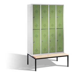 C+P Doppelstockspind Classic mit Sitzbank, 8 F&auml;cher, H2090xB1190xT500/815mm Front Resedagr&uuml;n Korpus Lichtgrau ; C + P M&ouml;belsysteme (8350-40|S10156)