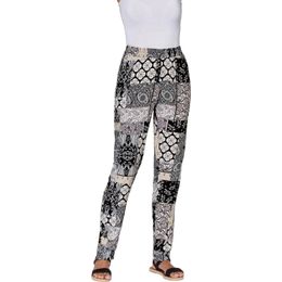 Damen Schlupfhose mit seitlichen Taschen schwarz-sand-bedruckt, Gr&ouml;&szlig;e 36