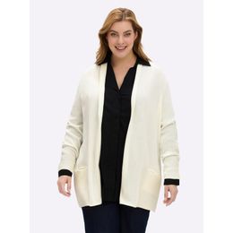 sheego Gro&szlig;e Gr&ouml;&szlig;en Longstrickjacke mit Schalkragen, wollwei&szlig;, Gr&ouml;&szlig;e 52 - Damen