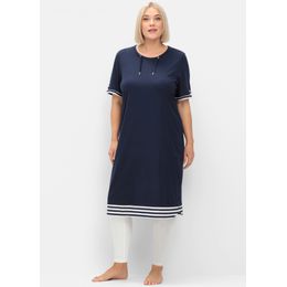 sheego Gro&szlig;e Gr&ouml;&szlig;en Shirtkleid mit Bindeb&auml;ndern, marine, Gr&ouml;&szlig;e 52/54 - Damen