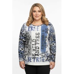 sheego Gro&szlig;e Gr&ouml;&szlig;en Print-Shirt mit Glitzersteinchen-Applikation, ecru-mittelblau-bedruckt, Gr&ouml;&szlig;e 52 - Damen