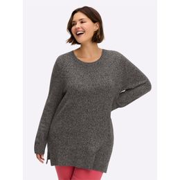 sheego Gro&szlig;e Gr&ouml;&szlig;en Longpullover aus Melange-Garn, steingrau-meliert, Gr&ouml;&szlig;e 56 - Damen
