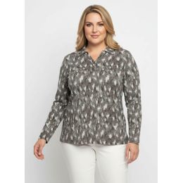 sheego Gro&szlig;e Gr&ouml;&szlig;en Poloshirt mit kurzer Knopfleiste, taupe-graphit-bedruckt, Gr&ouml;&szlig;e 54 - Damen