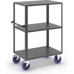 eurokraft pro Etagenwagen CustomLine, 4-seitig offen, 3 Etagen, anthrazitgrau RAL 7016, Vollelastik