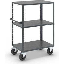 eurokraft pro Etagenwagen CustomLine, 4-seitig offen, 3 Etagen, anthrazitgrau RAL 7016, Vollgummi