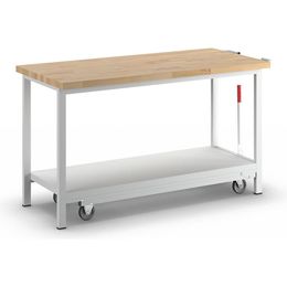 eurokraft pro Fahr- und absenkbare Werkbank, Gestellbauweise Serie 8000, 1 Ablageboden, BxT 1500 x 700 mm