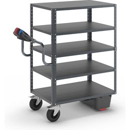 eurokraft pro Etagenwagen CustomLine mit Elektroantrieb, 5 Etagen, anthrazitgrau RAL 7016, Vollgummi