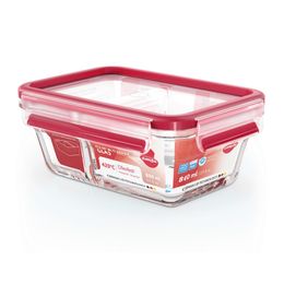 Emsa Frischhaltedose Clip & Close Glas, Rot, Glas, 0,8 L, rechteckig, 13.6x8x19.7 cm, lebensmittelecht, luftdichter Verschluss, auslaufsicher, mikrowellengeeignet, stapelbar, K&uuml;chenzubeh&ouml;r, Vorratsbeh&auml;lter, Frischhaltedosen