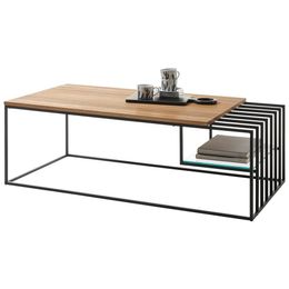 Mid.you Couchtisch, Schwarz, Eiche, Holz, Metall, Glas, Eiche, massiv, rechteckig, 40x60x120 cm, Wohnzimmer, Wohnzimmertische, Couchtische