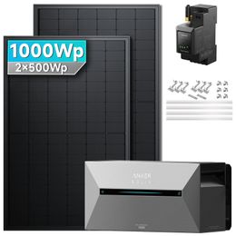 Solarmars&reg; 1000W Balkonkraftwerk mit Speicher, Anker SOLIX Solarbank 2 E1600 pro - Mit Ziegeldachhalterung