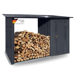 ALBATROS Profi Ger&auml;tehaus M &ndash;Ger&auml;teschuppen mit Holzunterstand f&uuml;r 2,3m&sup3; Holz, verzinktes Metall in Anthrazit (RAL 7016) 266x127x161cm wetterfest