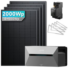 Solarmars&reg; 2000W Balkonkraftwerk mit Speicher, Anker SOLIX Solarbank 2 E1600 pro - Mit Flachdachhalterung