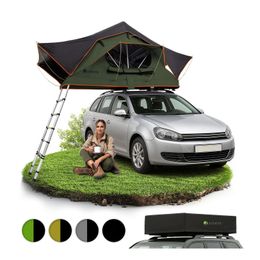 Juskys Autodachzelt Lago 120 x 210 cm - LED-Beleuchtung & Leiter - Schwarz / Olivgr&uuml;n