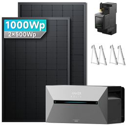 Solarmars&reg; 1000W Balkonkraftwerk mit Speicher, Anker SOLIX Solarbank 2 E1600 pro - Mit Balkonhalterung