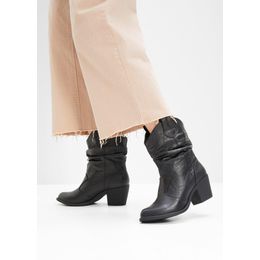 bonprix Cowboy-Boots mit Raffung, schwarz