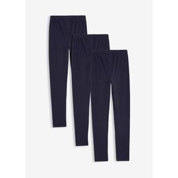 bonprix Leggings aus elastischem Bio-Baumwoll-Mix (3er Pack), blau, mit Baumwolle