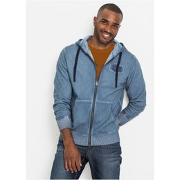 bonprix Kapuzen-Sweatjacke in ausgewaschener Optik, blau, Gr.52/54 (L), Moderne Sweatjacke cool gewaschen - jedes Teil ein Unikat!, aus 100% Baumwolle