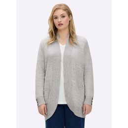 sheego Gro&szlig;e Gr&ouml;&szlig;en Longstrickjacke mit Struktur-Muster, steingrau-meliert, Gr&ouml;&szlig;e 52 - Damen