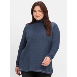 sheego Gro&szlig;e Gr&ouml;&szlig;en Langarmshirt in femininer A-Linie, saphir-meliert, Gr&ouml;&szlig;e 52/54 - Damen