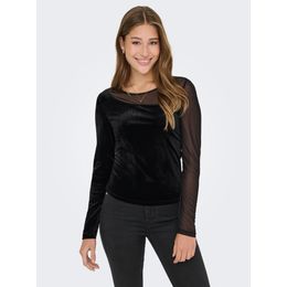 Only Damen Langarmshirt "ONLSMOOTH L/S MESH MIX TOP BOX JRS"schwarz detail:assymetric, Gr. M, unifarben, Jersey, Obermaterial: 96% Polyester, 4%