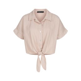 Klassische Bluse CLOUD 5IVE "CLOUD 5IVE Crop Bluse mit Knopfleiste und Knoten", Damen, Gr. XL, beige, 96% Polyester, 4% Elasthan, Blusen
