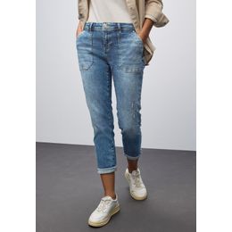 Street One Damen Boyfriend-Jeansmedium blau destroy washed, Gr. 33, unifarben, Denim/Jeans, Obermaterial: 82% Baumwolle, 16% Polyester, 2% Elasthan,