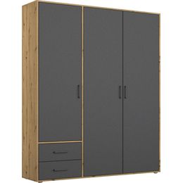 Dreht&uuml;renschrank Rauch, B:140cm H:194cm T:53cm, grau, Holzwerkstoff, Schr&auml;nke, "Kleiderschrank Schrank Garderobe W&auml;scheschrank VOYAGER", mit 2